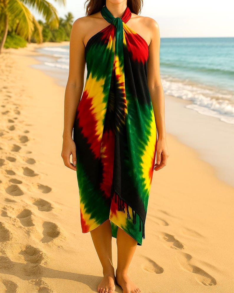 Colorful Rasta Reggae Tie Dye Sarong, Beach Cover Up, Boho Hippie Scarf ...