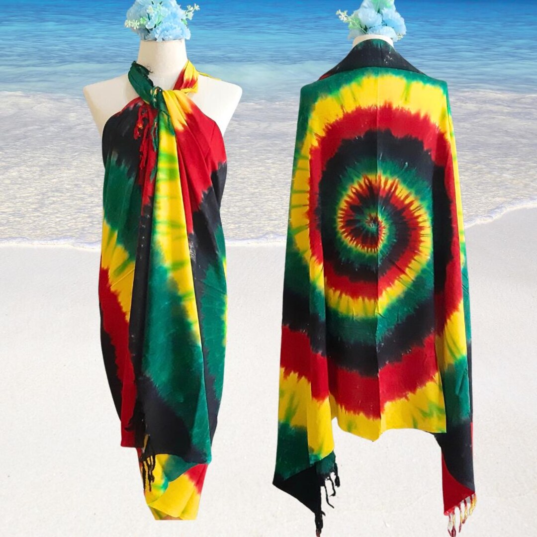 Colorful Rasta Reggae Tie Dye Sarong, Beach Cover Up, Boho Hippie Scarf ...
