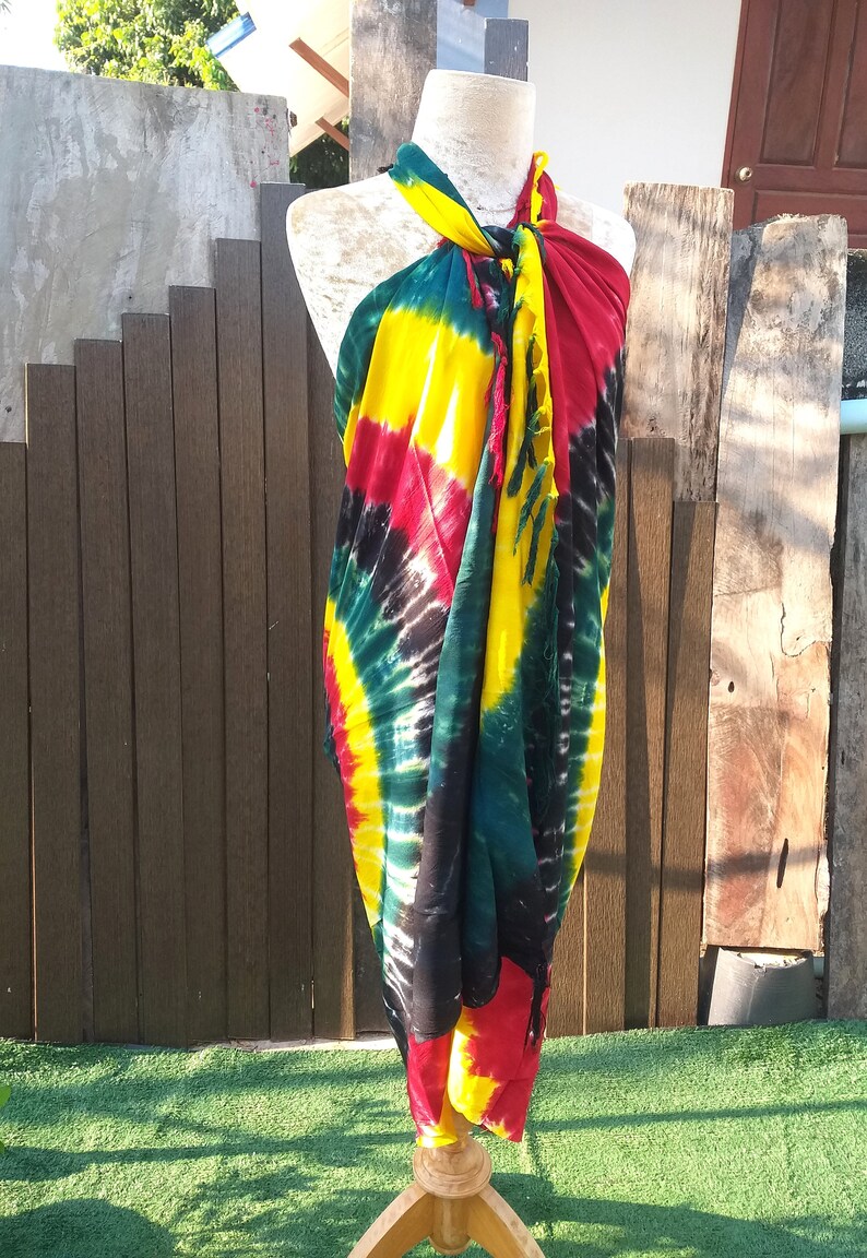 Colorful Rasta Reggae Tie Dye Sarong Coverup Beachwear Boho Hippie Tie ...