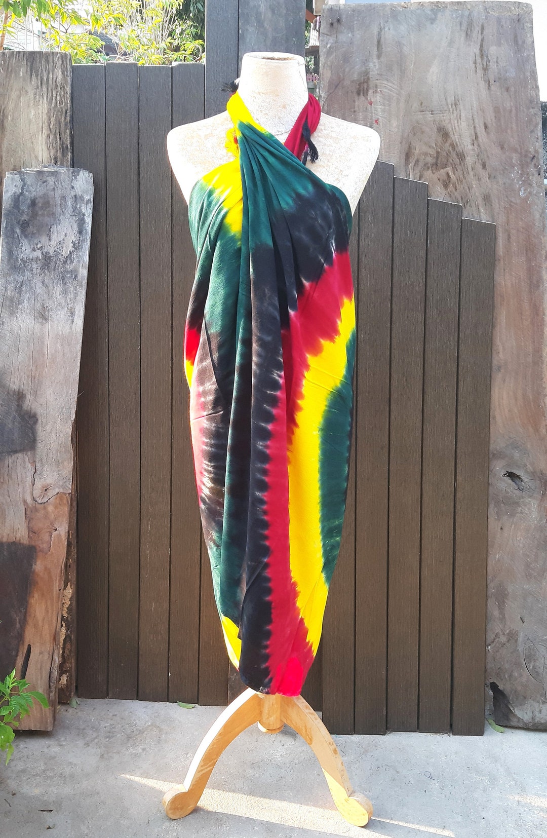 Colorful Rasta Reggae Tie Dye Sarong Coverup Beachwear Boho Hippie Tie ...