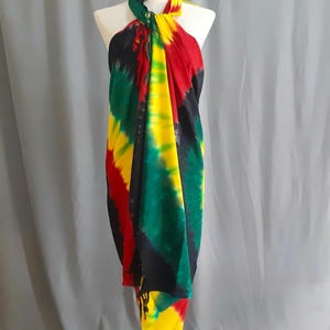 Colorful Rasta Reggae Tie Dye Sarong, Beach Cover Up, Boho Hippie Scarf ...