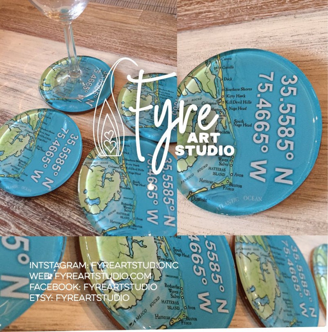 Outer Banks Map Coaster X1 OBX Coasters Outer Banks Coaster Outer Banks ...