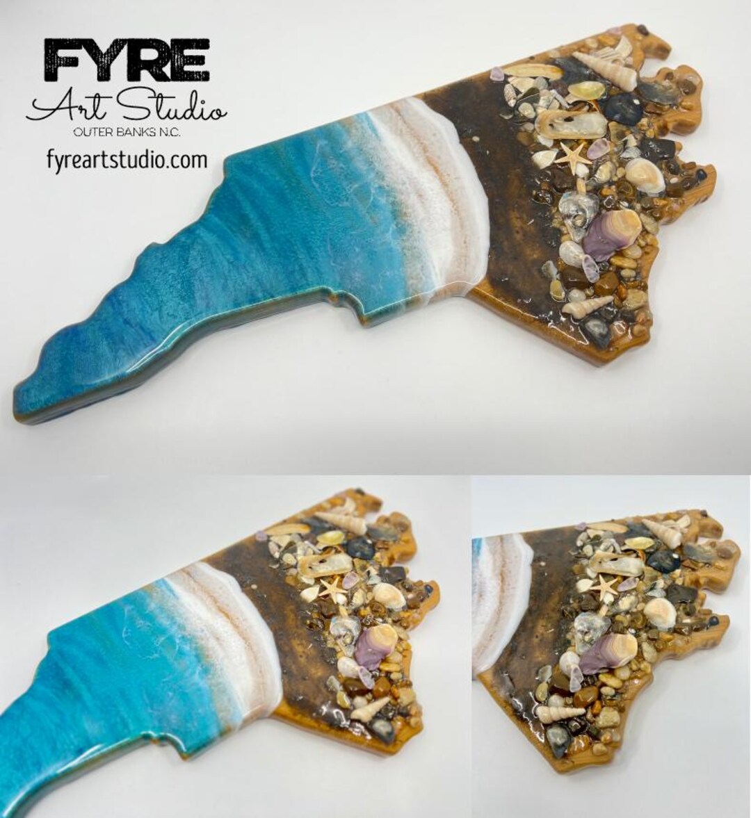 North Carolina State Shape Ocean Resin Waves With Outer Banks Sand and ...