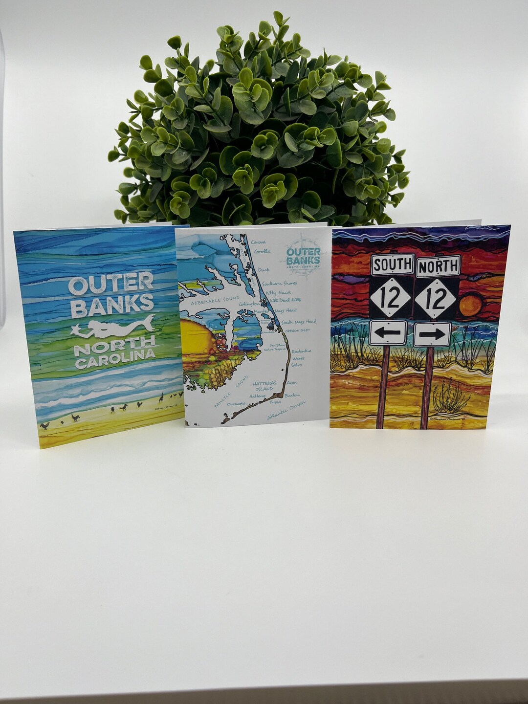 Outer Banks NC Note Card Set: OBX Map, Highway 12, Mermaid - Fyre Art ...