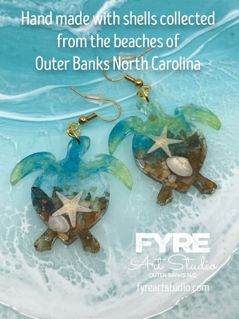 Outer Banks Sea Turtle Resin Earrings With Real OBX Shells. Super Cute ...