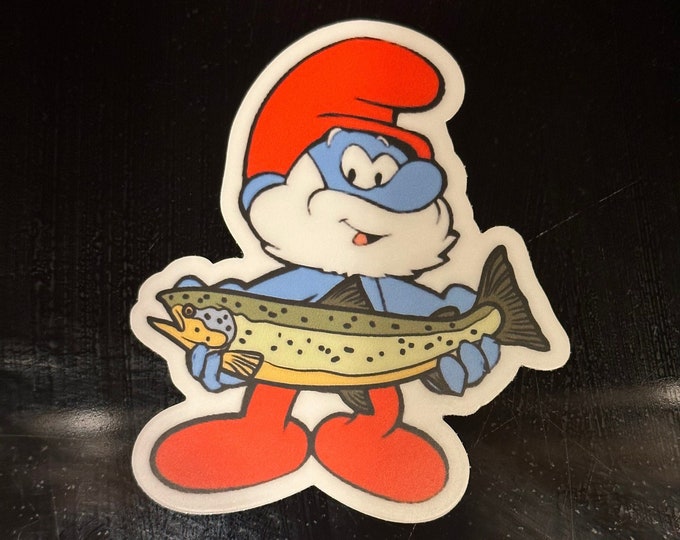 Papa Smurf Grip and Grin - Fishing Sticker - Etsy