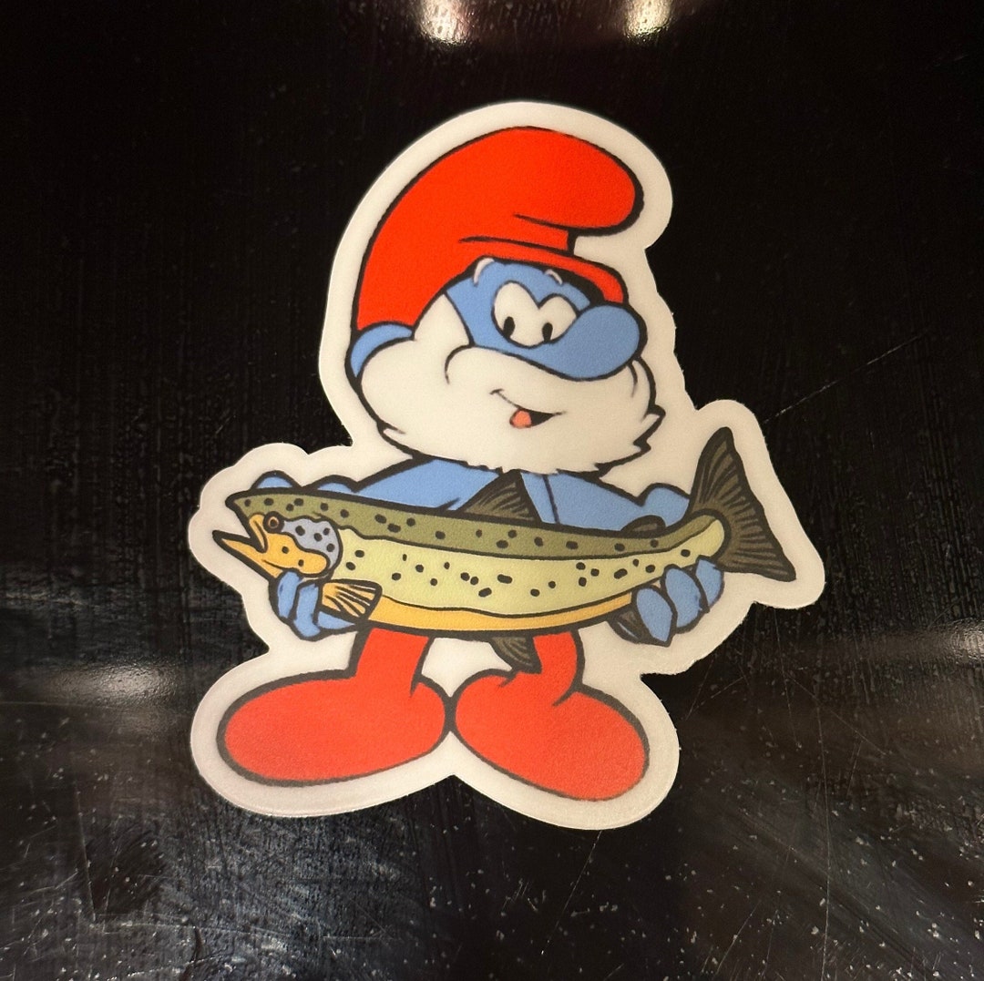 Papa Smurf Grip and Grin Fishing Sticker - Etsy