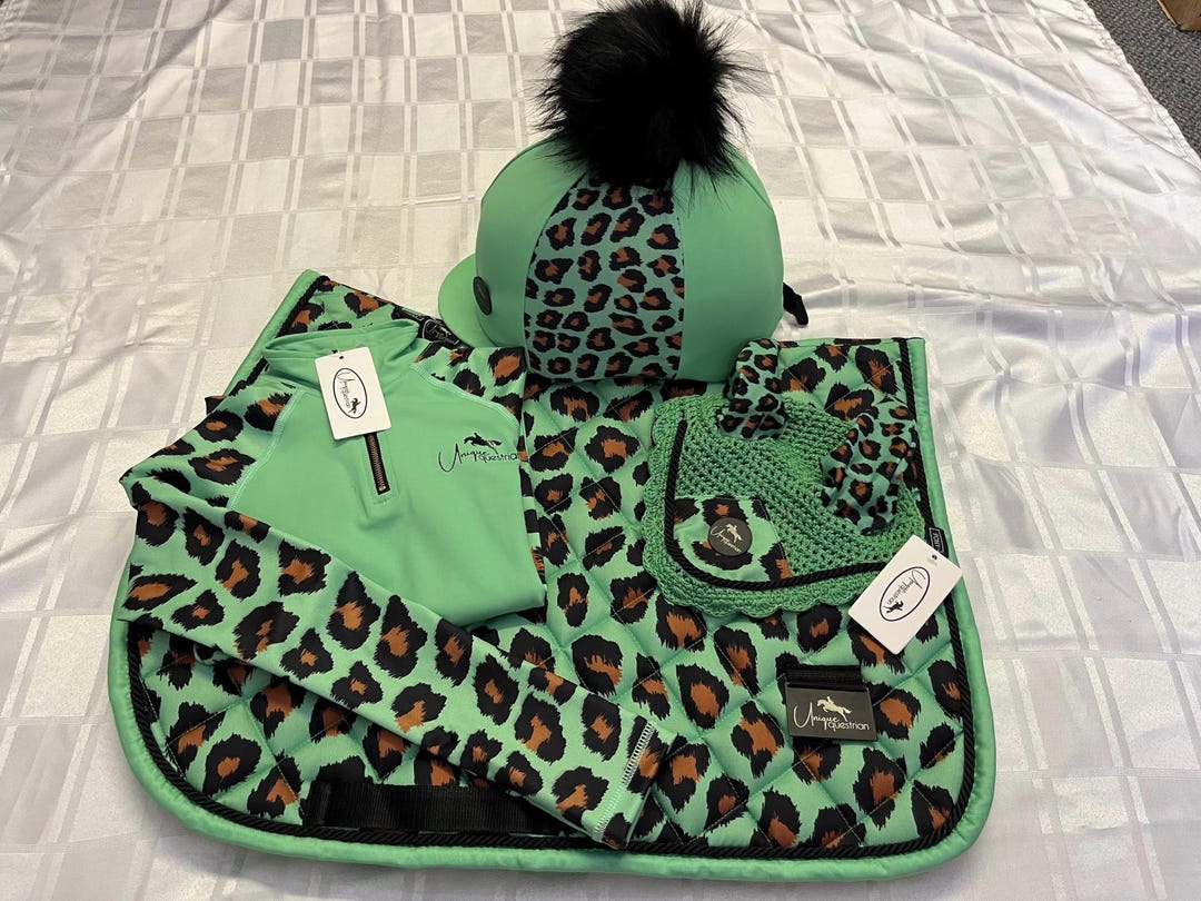 Bright Green Leopard Saddle Pad Set With Baselayer Options Including ...