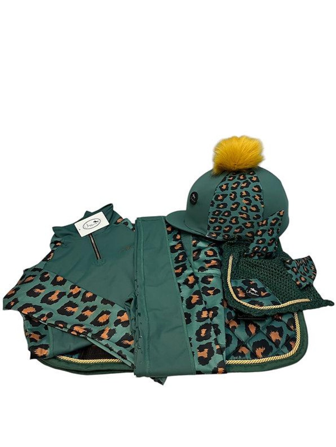 Equestrian Horse Riding Set Dark Green Leopard Print Full Matchy Matchy ...