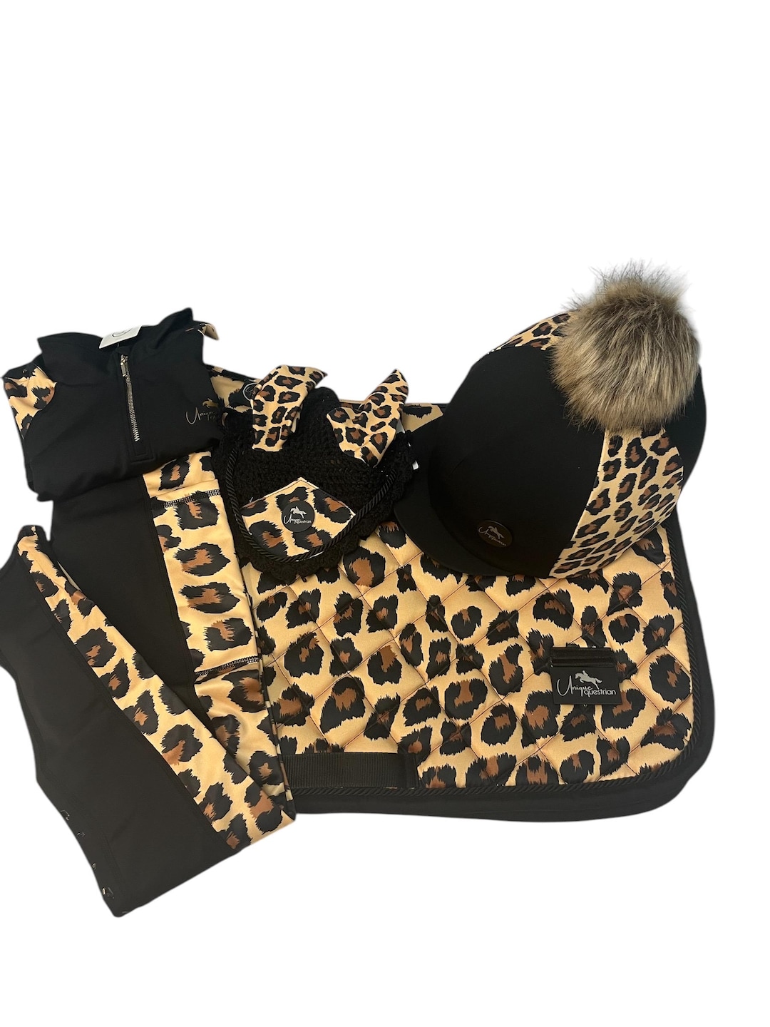 Equestrian Horse Riding Set Black Leopard Print Full Matchy Matchy for ...