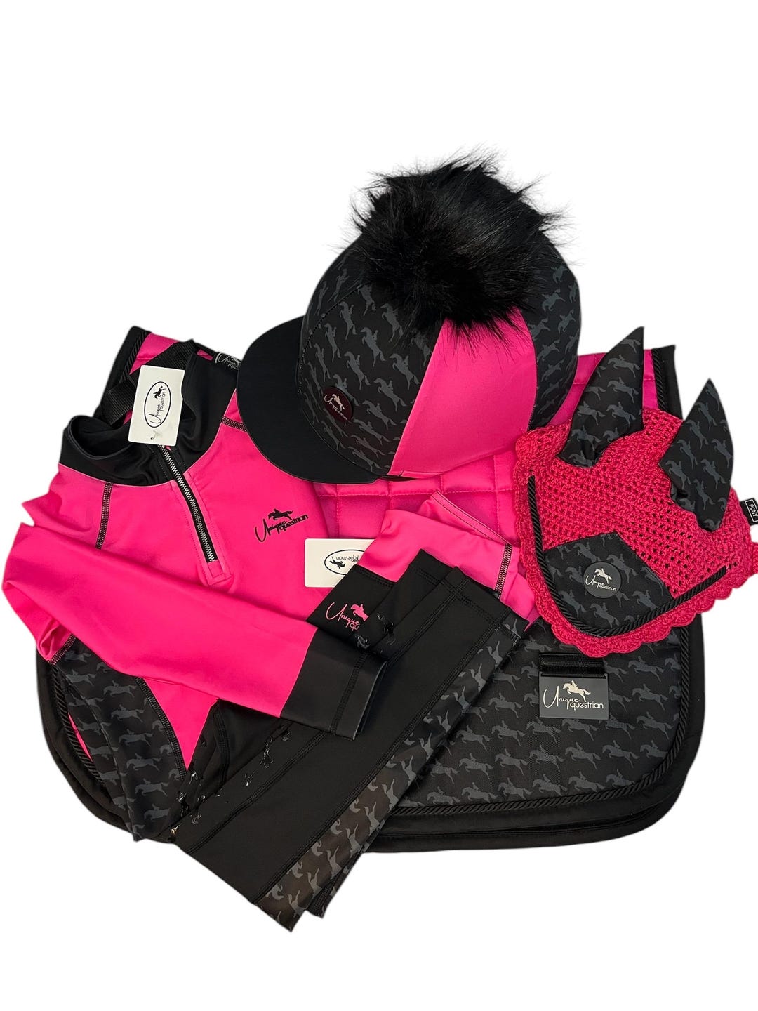 Equestrian Horse Riding Set Hot Pink/black With Cute Horse Print Full ...