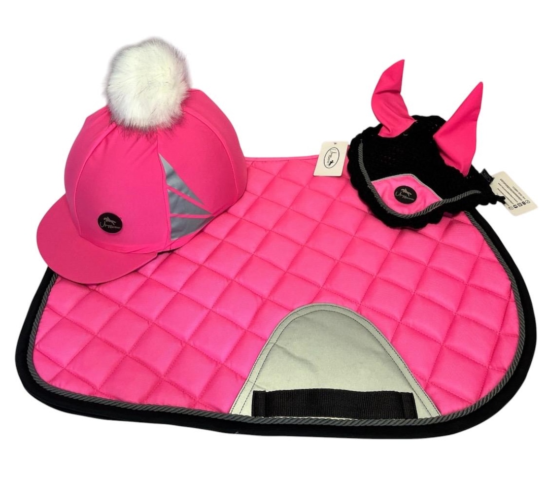 Matchy Matchy Flurescent Hi Vis Saddle Pad, Fly Veil & Hat Silk Full ...