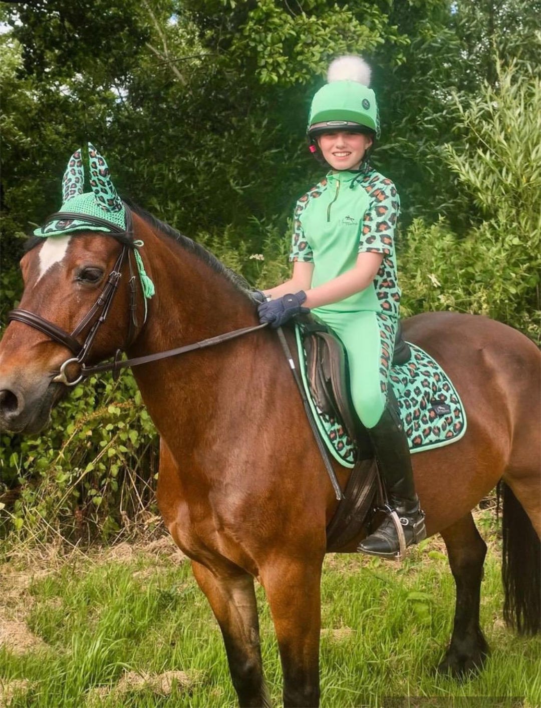 Bright Green Leopard Saddle Pad Set With Baselayer Options Including ...