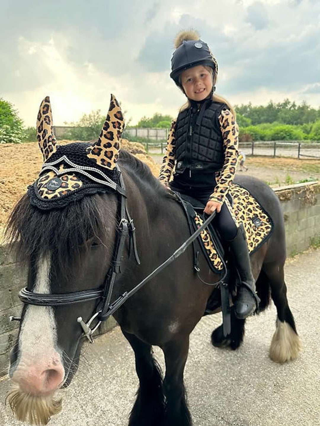 Equestrian Horse Riding Set Black Leopard Print Full Matchy Matchy for ...