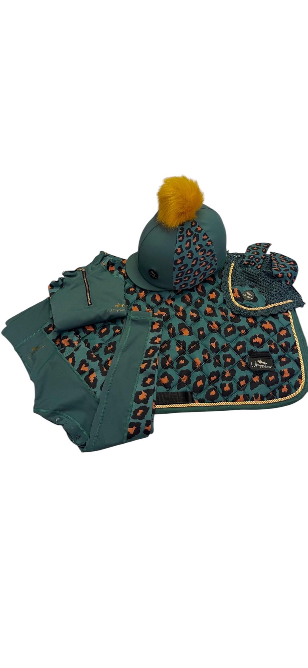 Equestrian Horse Riding Set Dark Green Leopard Print Full Matchy Matchy ...