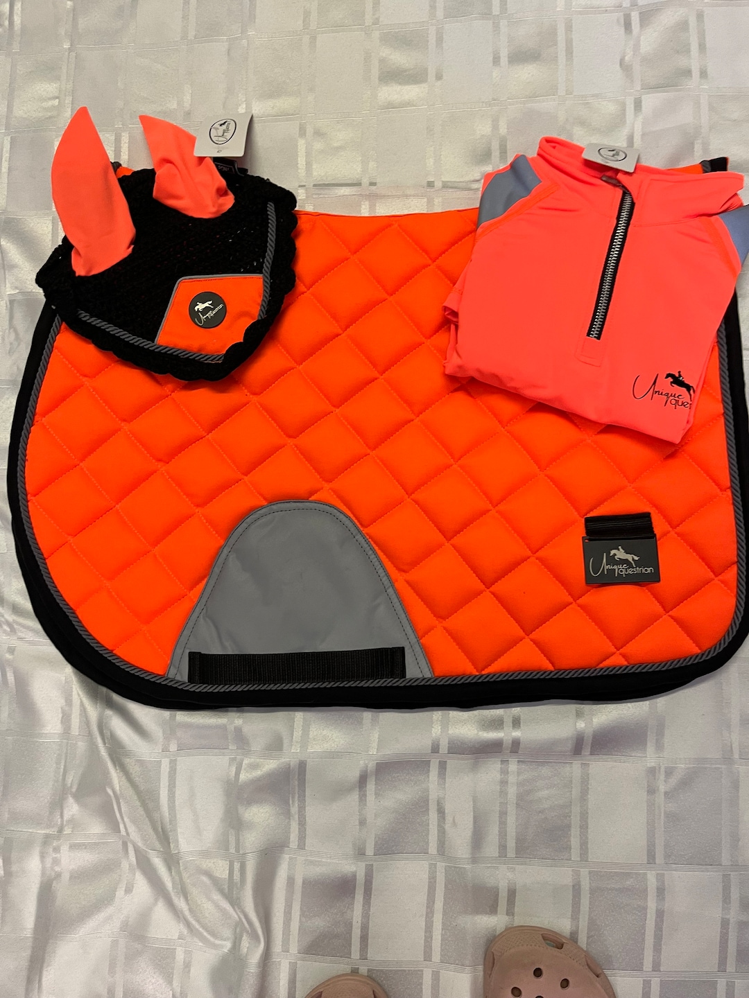 Matchy Matchy Flurescent Hi Vis Orange Saddle Pad, Fly Veil & Silk Full ...