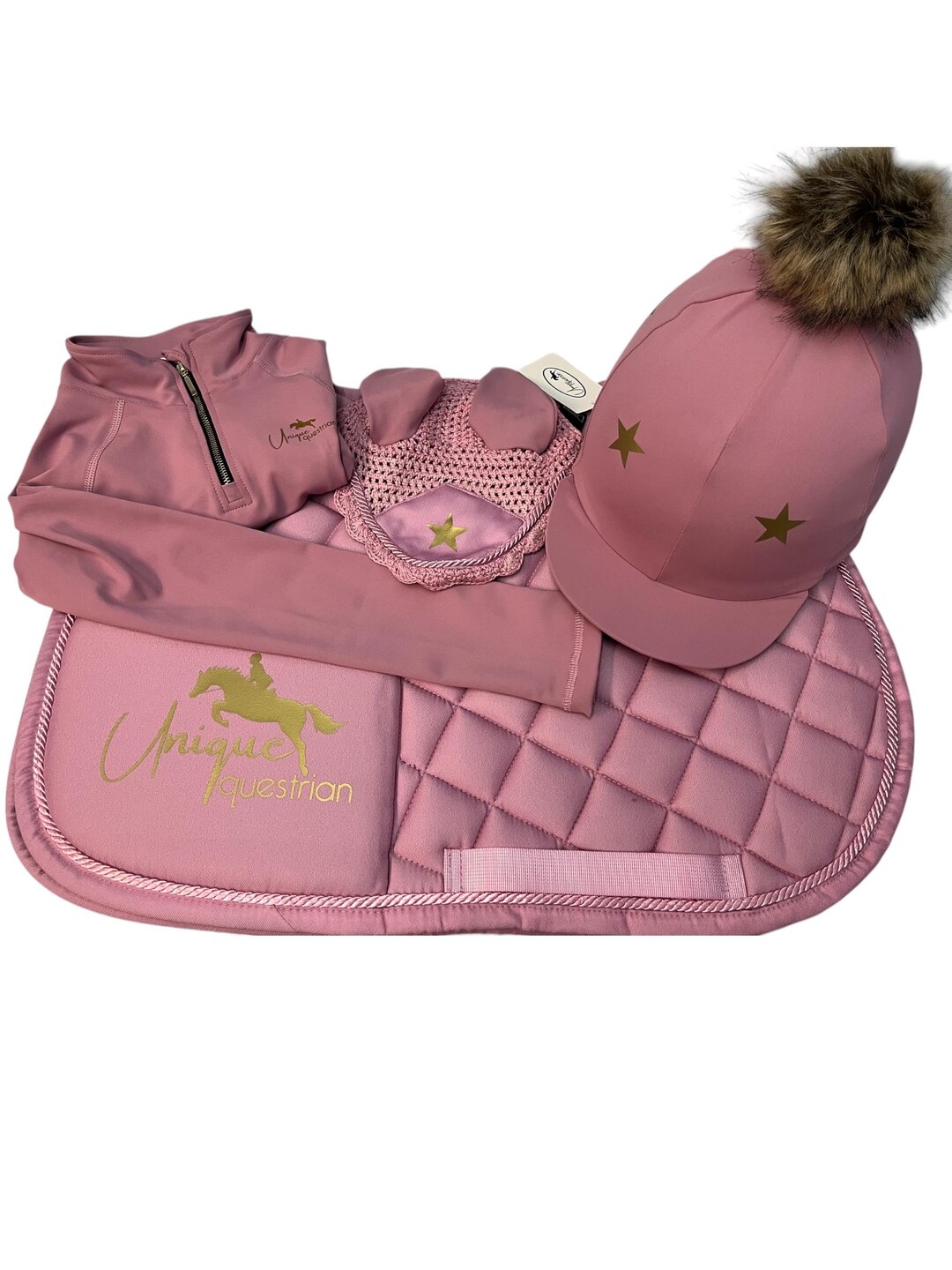 Dusty Pink Personalised Saddle Pad Set With Baselayer Options Including ...