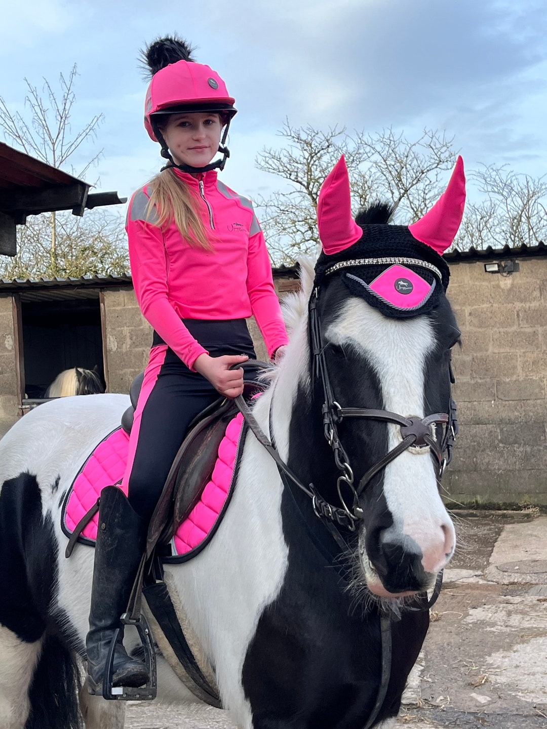 Equestrians Florescent Pink Hi Vis Riding Sets and Separates Kids ...