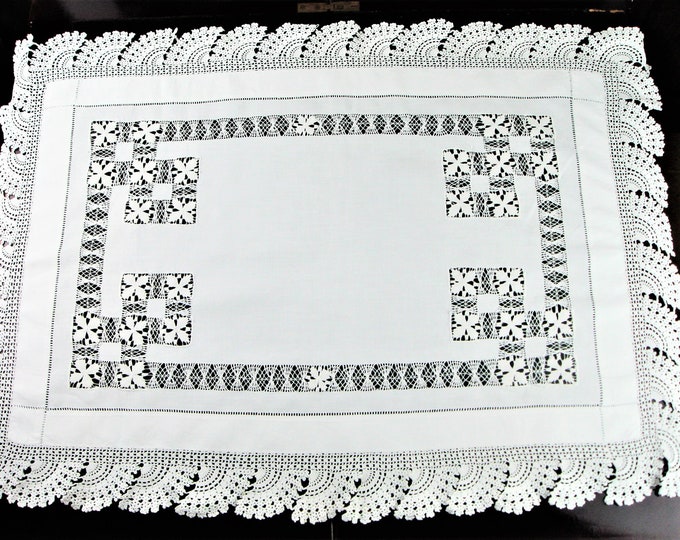 White Linen Tray Cloth With Drawn Thread Work and Hand - Etsy