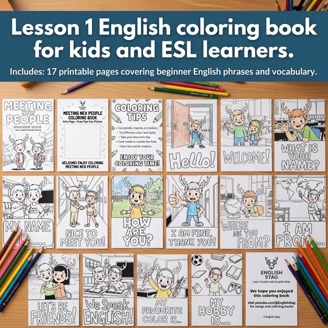 Beginner English Coloring Book | ESL Printable Activity for Kids | A1 ...