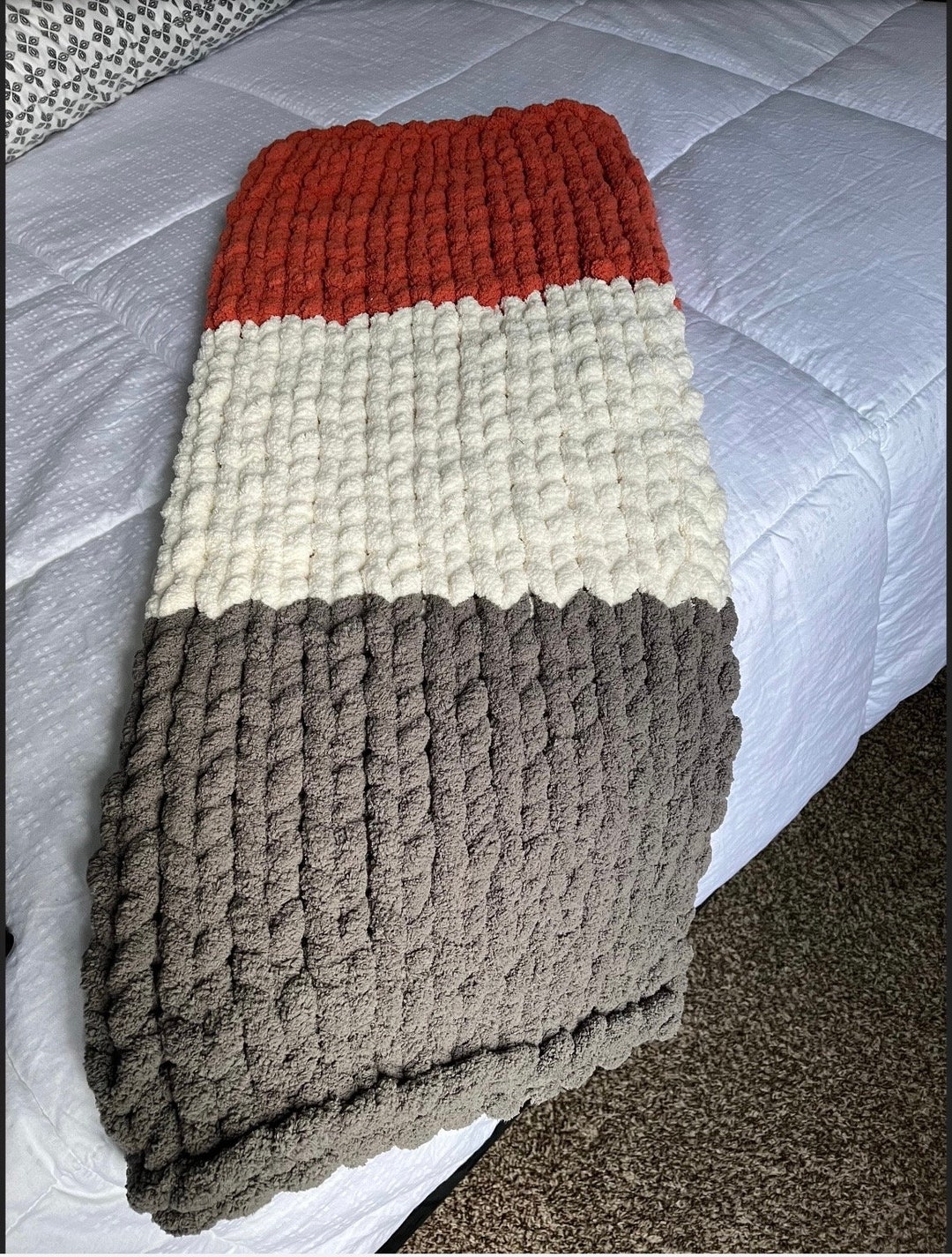 Color Block Chunky Knit Throw Blanket - Etsy