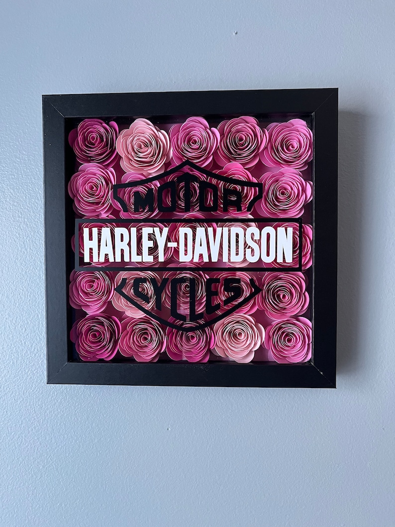 Harley Davidson Flower Shadow Box,motorcycle, Harley - Etsy