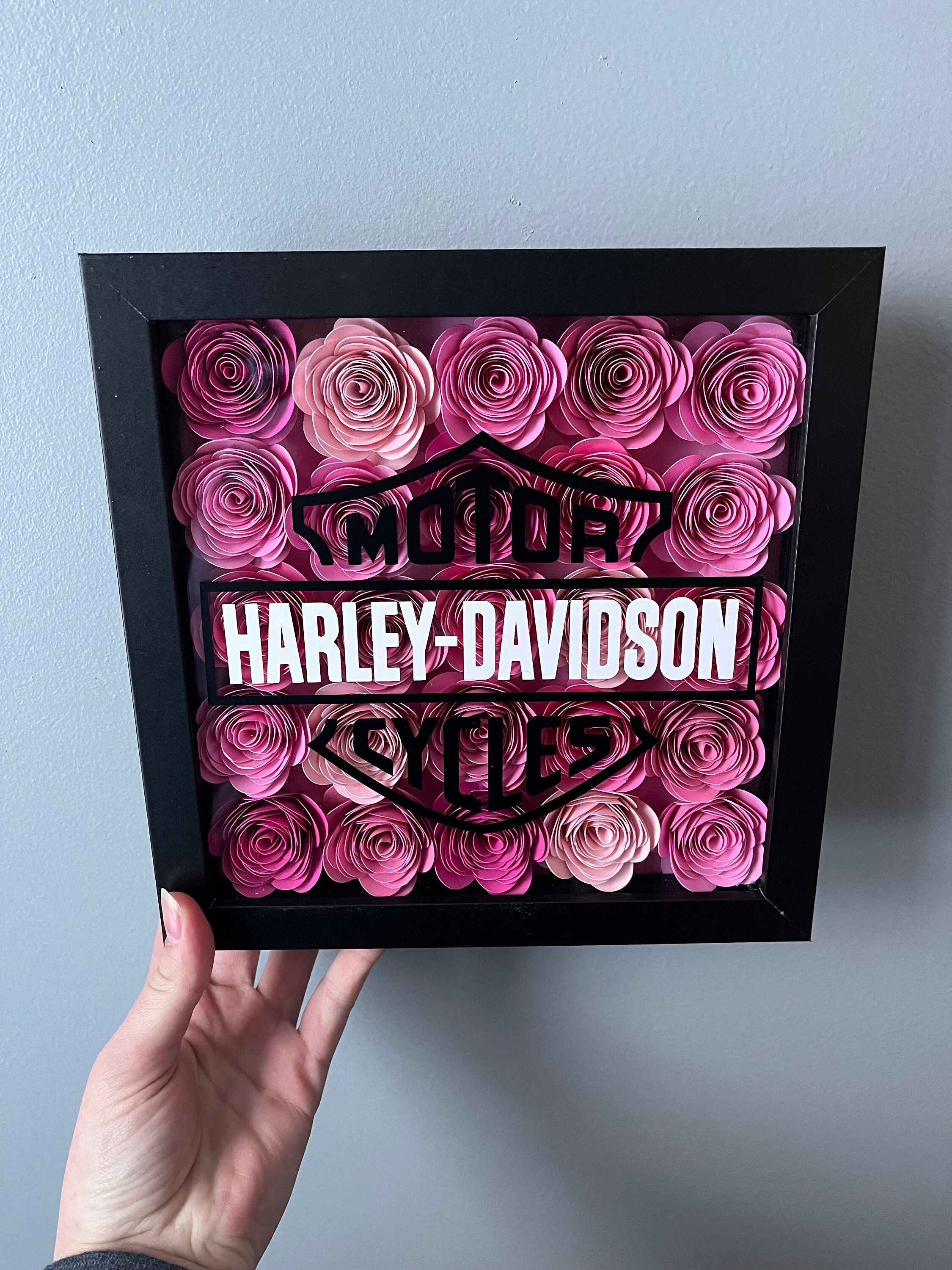 Harley Davidson Flower Shadow Box,motorcycle, Harley - Etsy