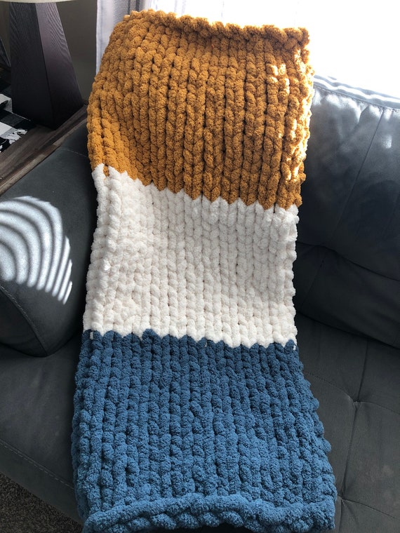 Color Block Chunky Knit Throw Blanket | Etsy