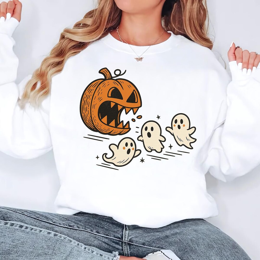 Pumpkin Chasing Ghosts PNG, Retro Halloween Sublimation, Spooky Season ...