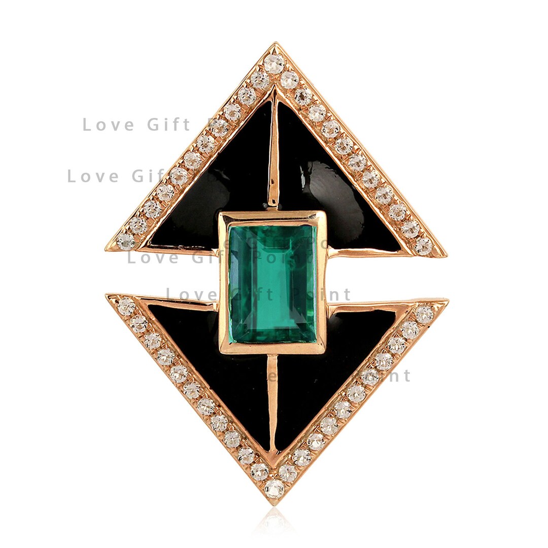 Echte Sambia Smaragd & Diamant Charm Halsketten in 14K Solid Gelbgold ...