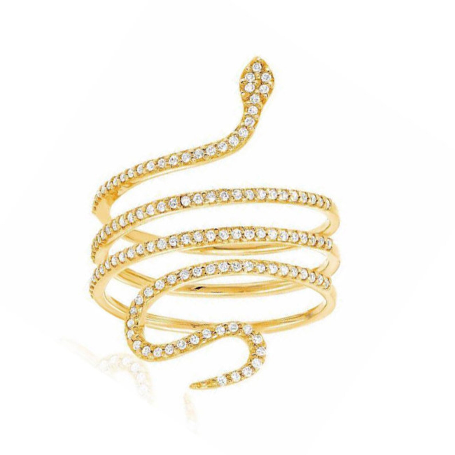 Snake Diamond Ring in 14K Gold Yellow Ring Novelty Animal | Etsy