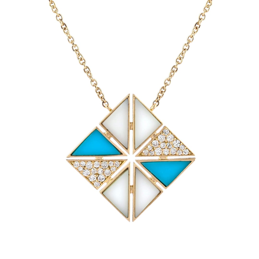 Geometric Shaped Multiple Pyramid Necklace, Solid 14K/ 18K Gold Art ...
