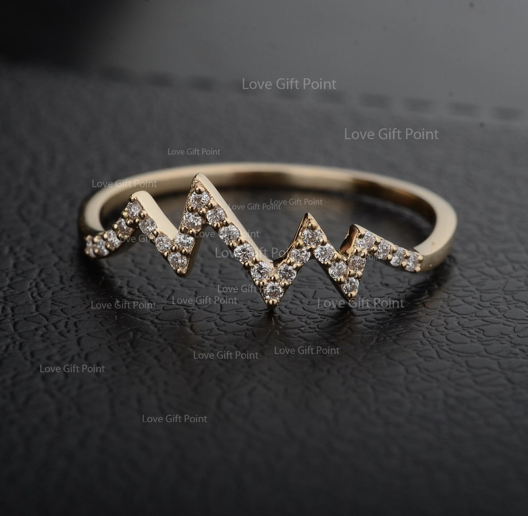 Zig Zag Lightning Bolt Ring, 14K Solid White Gold Ring, Natural SI Clarity G-H Color Diamond ...