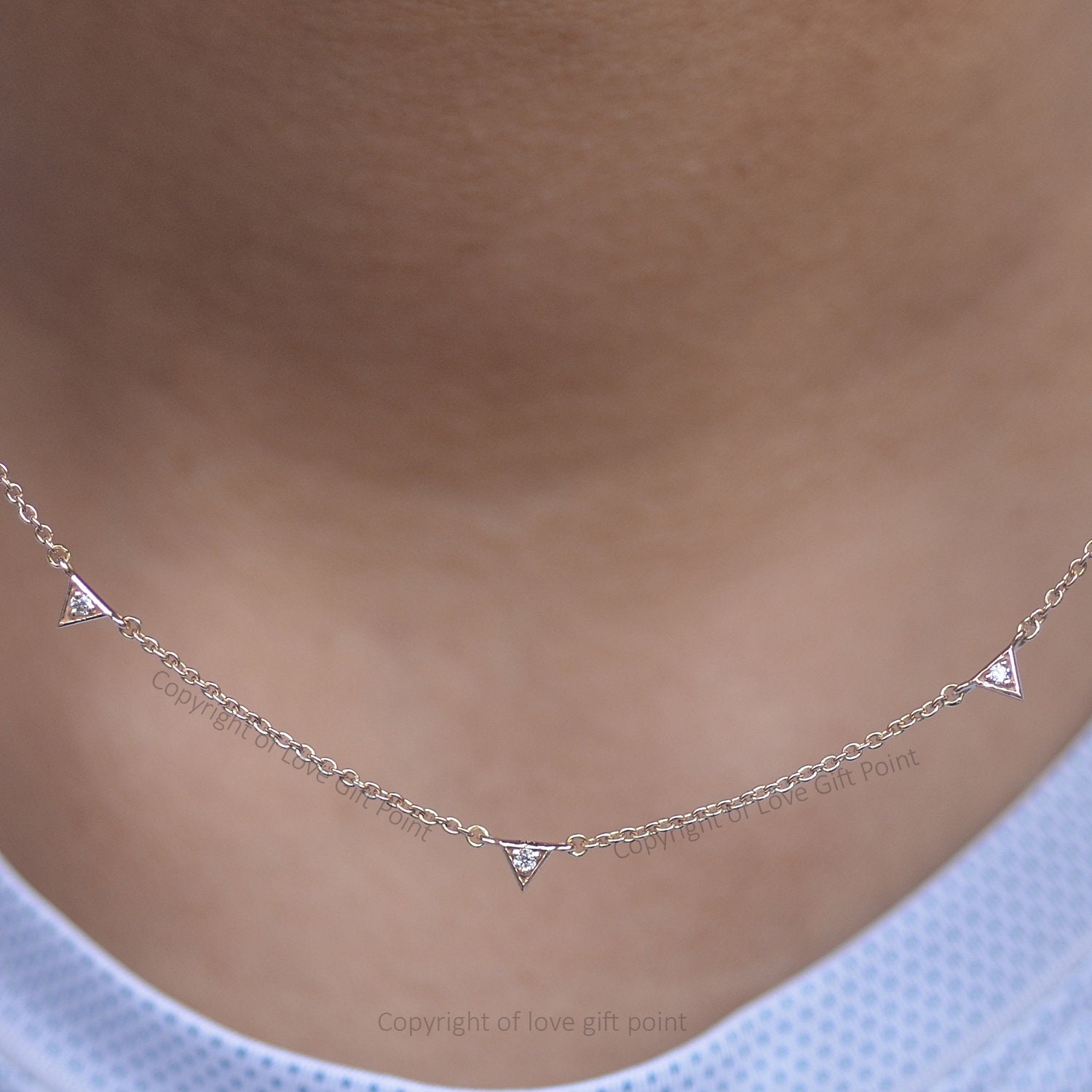 Solid 14k Yellow Gold Layering Triangle Chain Choker Necklace | Etsy