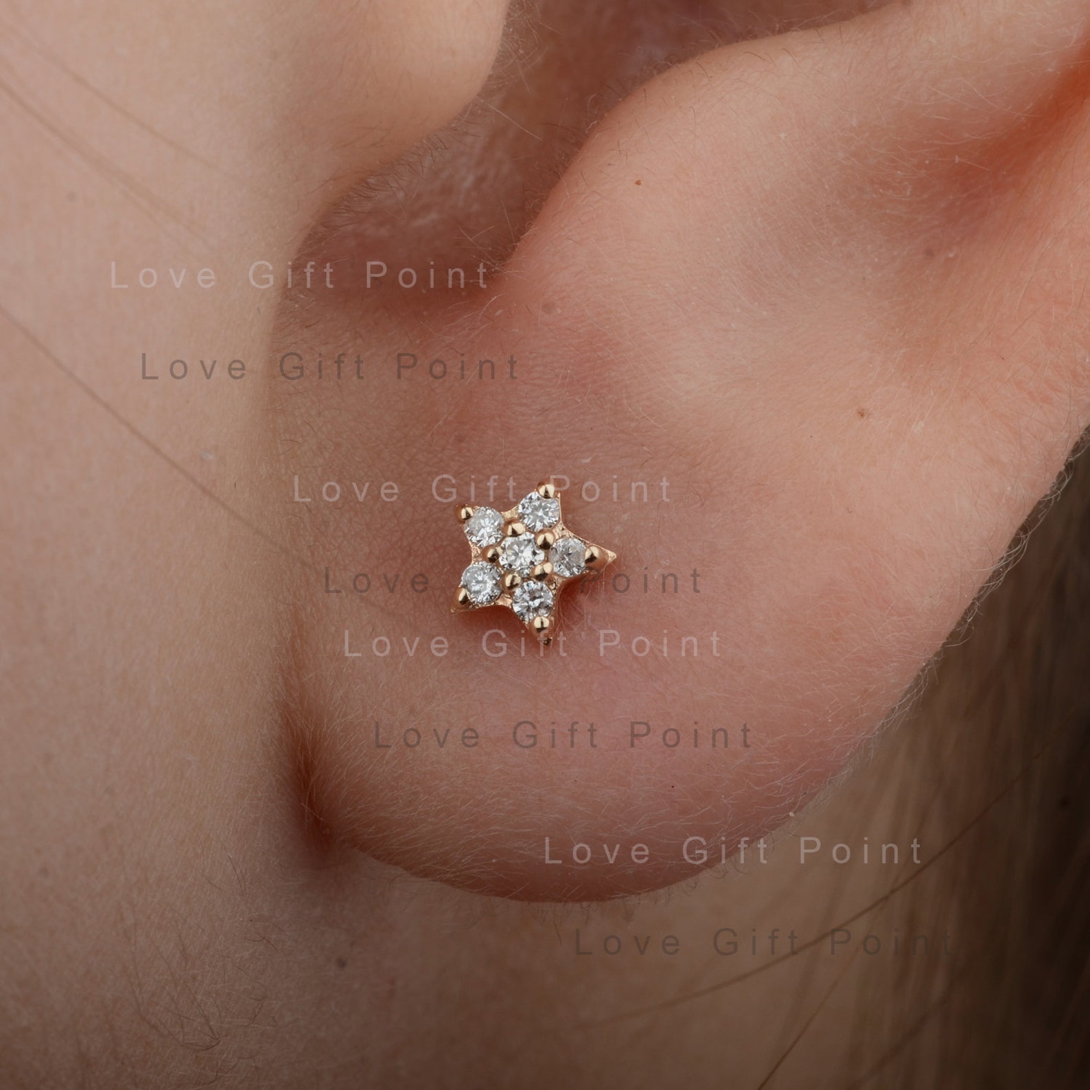 Solid 14K Yellow Gold Star Stud Natural SI Clarity G-H Color | Etsy