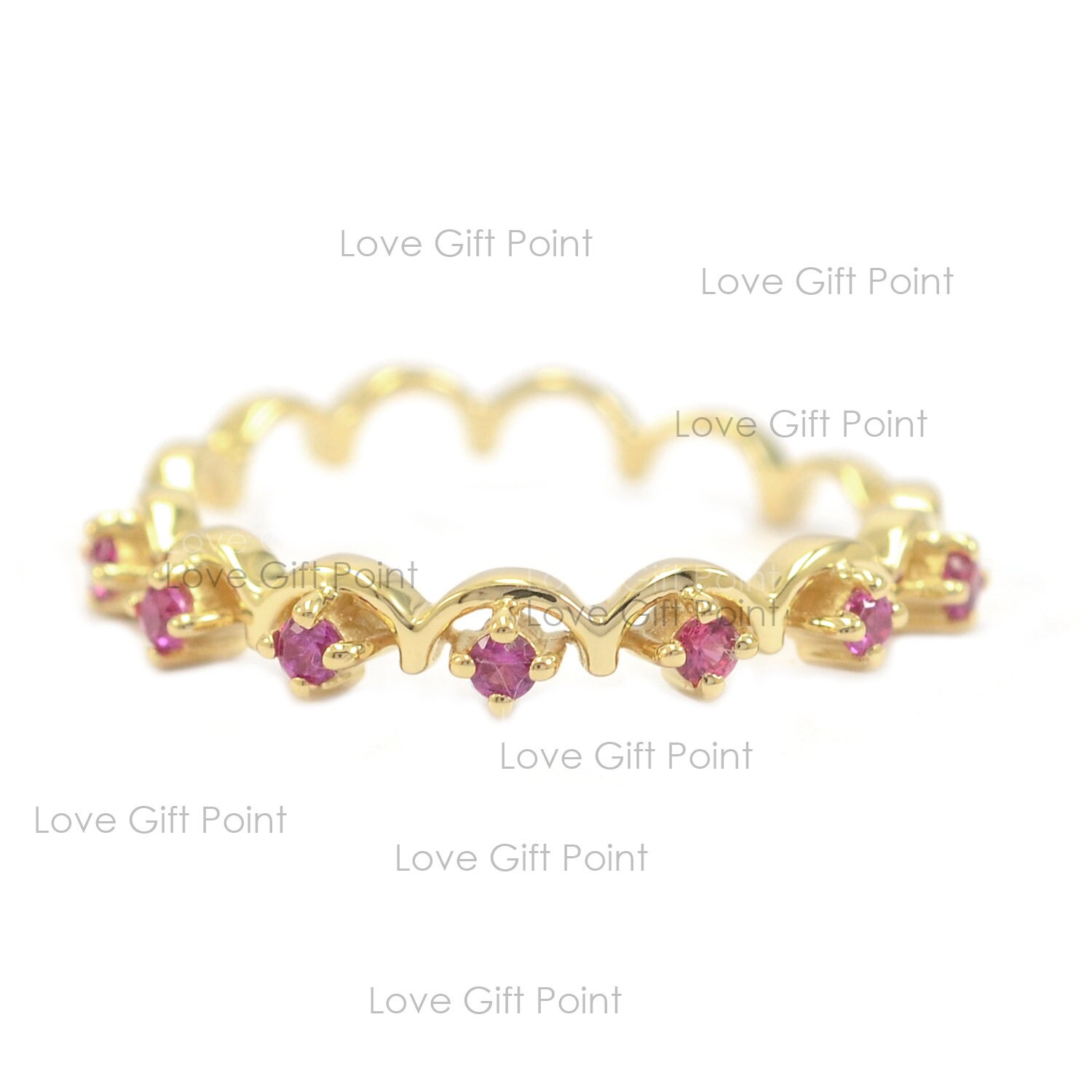 Full Wave Eternity Band Princess Crown Ring Solid 14K Yellow | Etsy