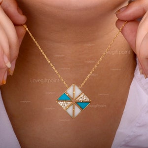 Geometric Shaped Multiple Pyramid Necklace, Solid 14K/ 18K Gold Art ...