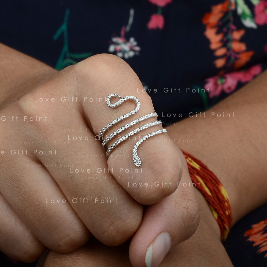 Snake Diamond Ring in 14K Gold Yellow Ring Novelty Animal | Etsy
