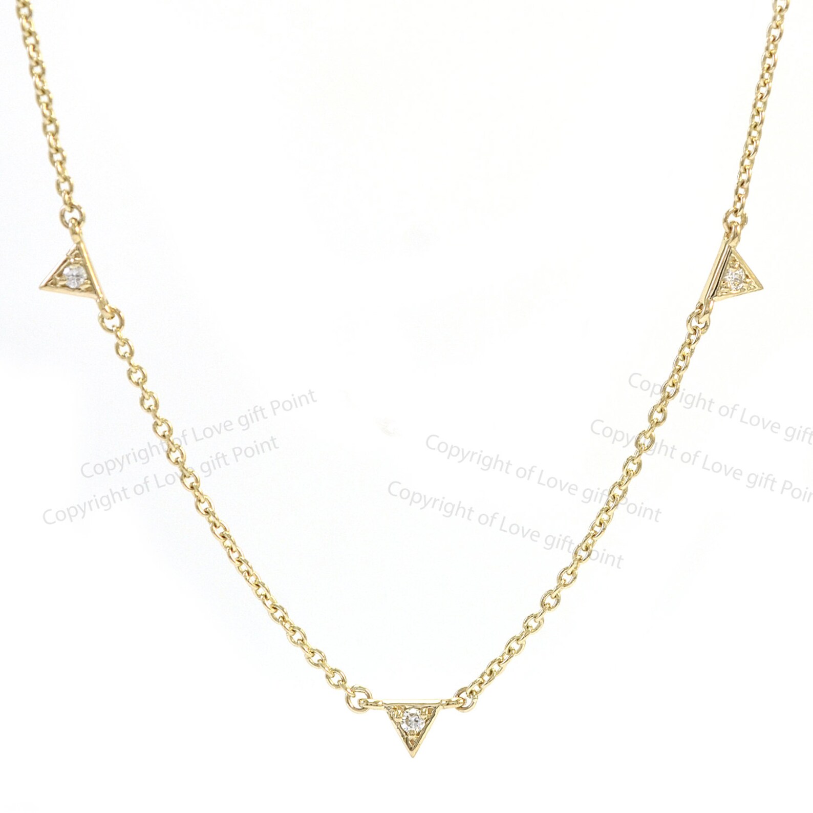 Solid 14k Yellow Gold Layering Triangle Chain Choker Necklace | Etsy