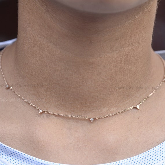 Solid 14k Yellow Gold Layering Triangle Chain Choker Necklace | Etsy