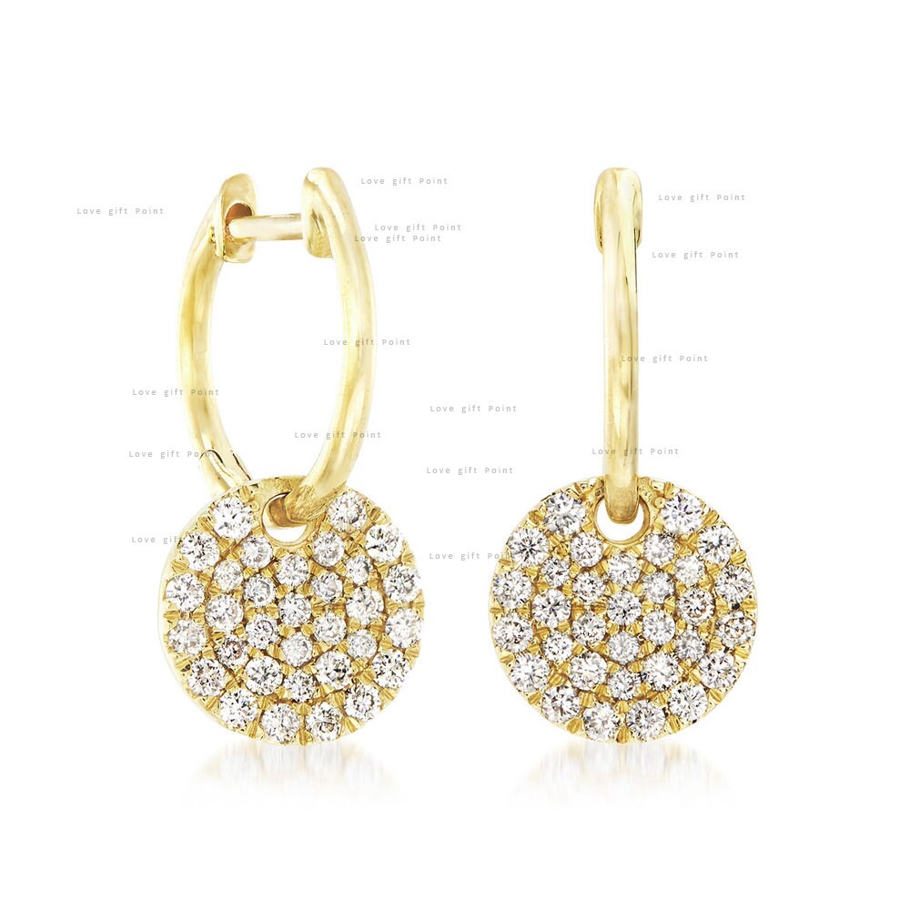 14k Solid Yellow Gold Drop Dangle Round Disc Huggie Hoops - Etsy