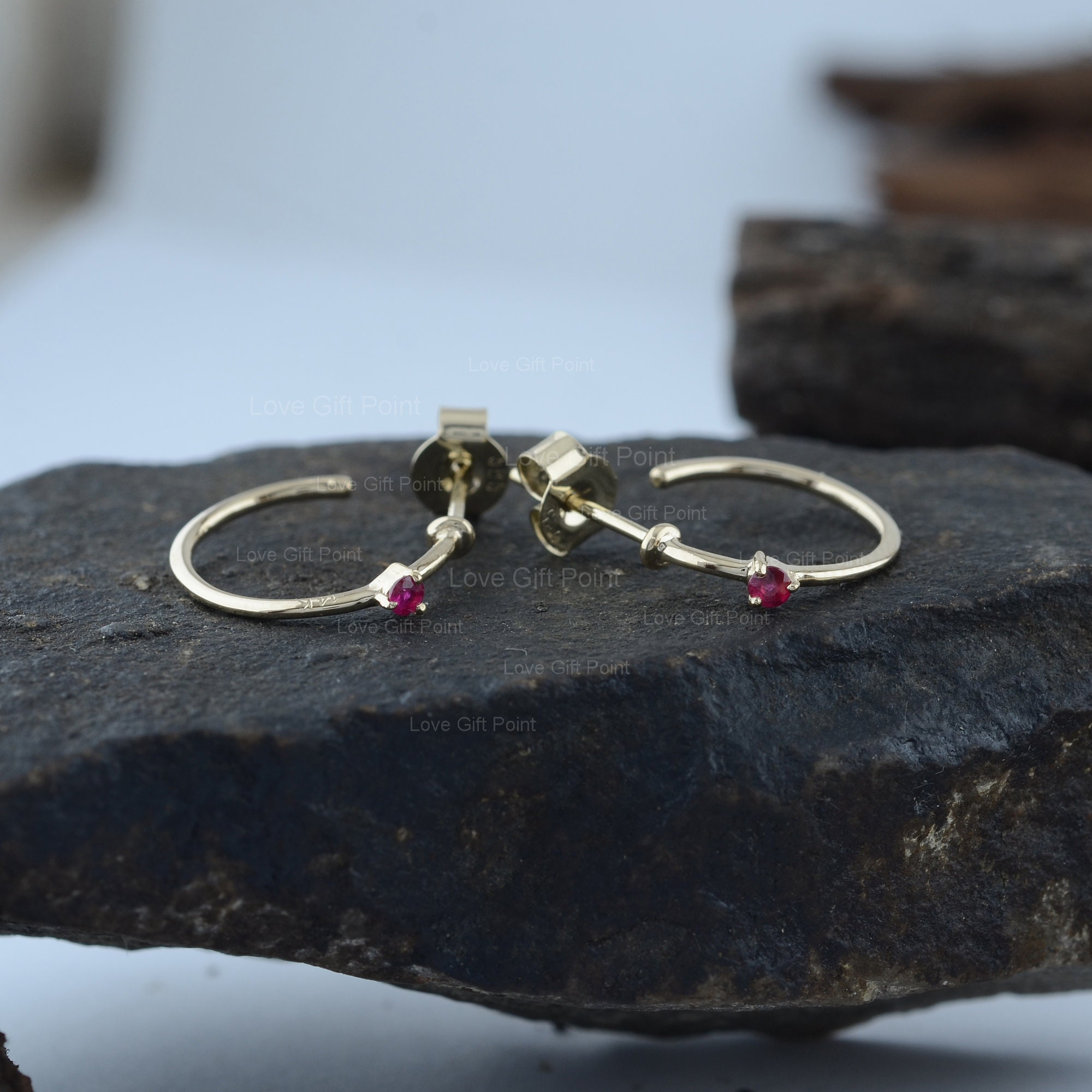 Curved Earlobe Push Back Huggie Hoop Stud Earrings With Pink - Etsy