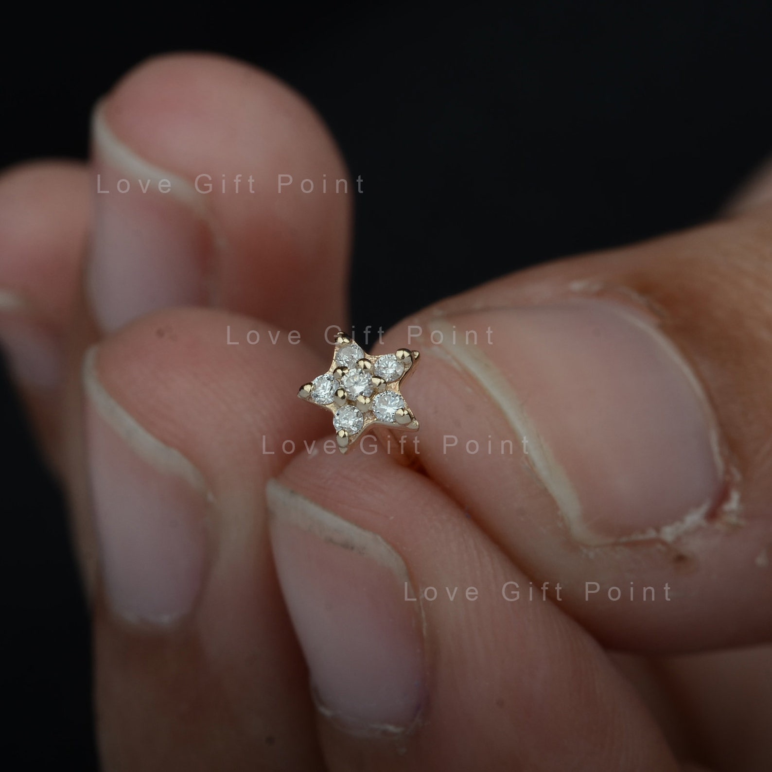 Solid 14K Yellow Gold Star Stud Natural SI Clarity G-H Color | Etsy
