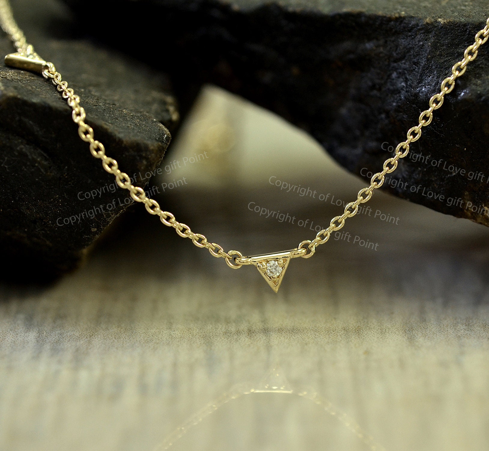 Solid 14k Yellow Gold Layering Triangle Chain Choker Necklace | Etsy