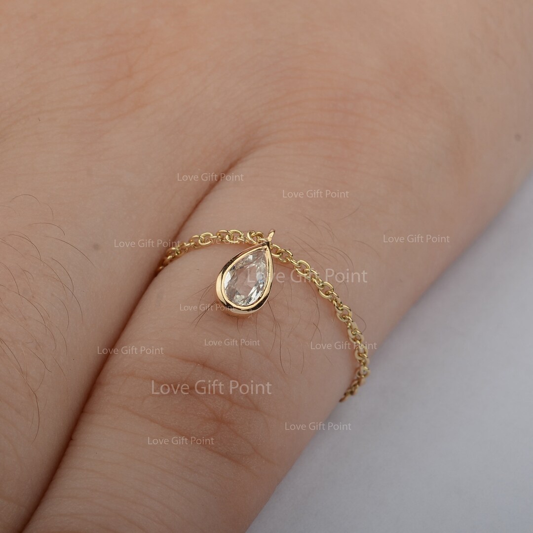 Drop Ring Solid 14K Yellow Gold Dangle Ring Genuine 0.45 Ct Natural ...