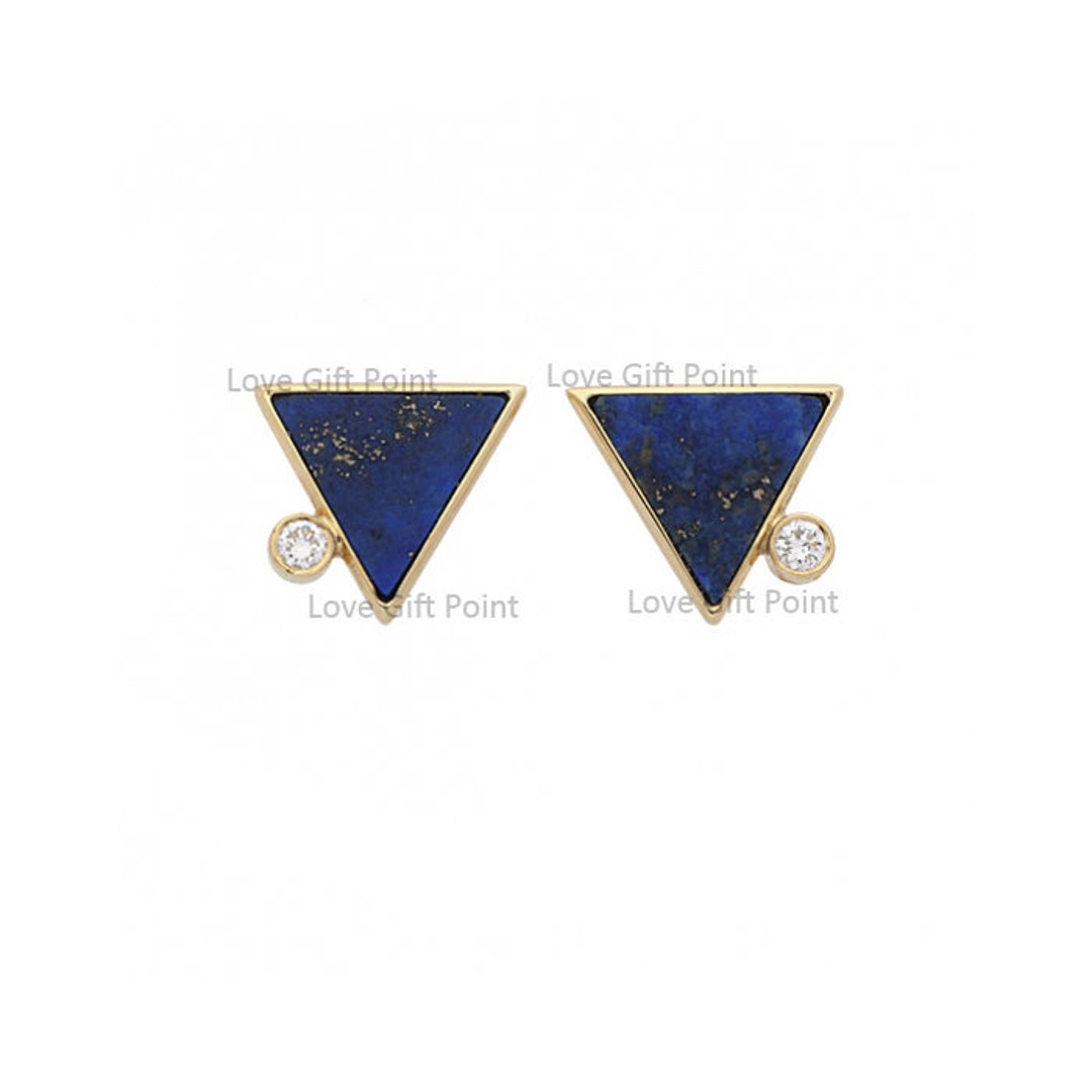 Solid 14K Yellow Gold Natural 1.50 Ct. Triangle Shape Lapis - Etsy
