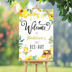 Bee Welcome Sign, Editable Bumble Bee Decor, Little Honey Birthday ...