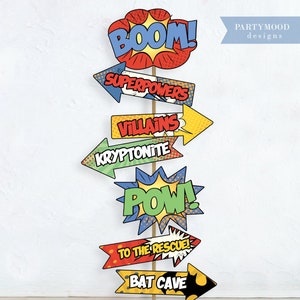Superhero Welcome Sign Birthday Directional Arrows Superheroes Fun ...