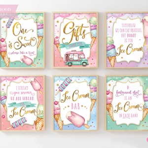 Ice Cream Birthday Signs Set, Set of 6, Birthday Decor, Here's the ...
