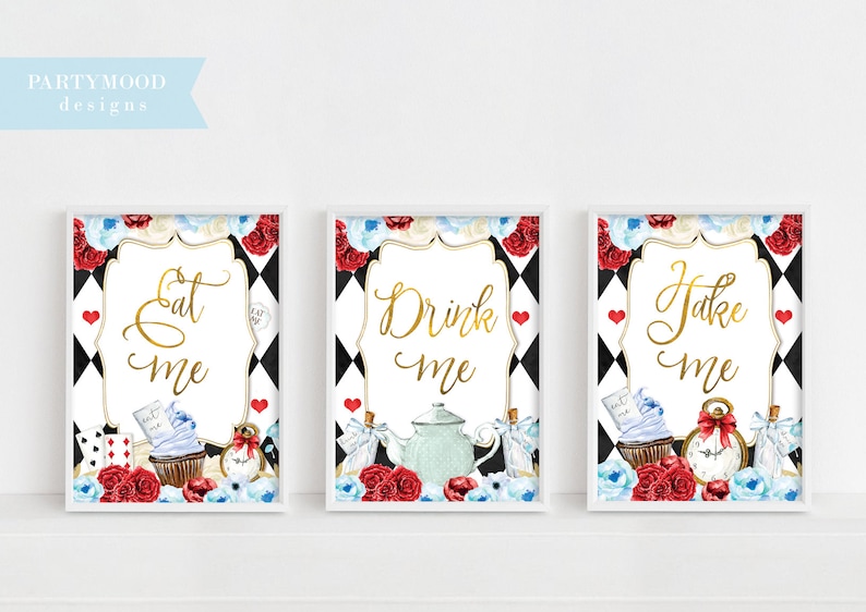 Alice in Wonderland Party Signs, Eat Me, Drink Me, Take Me, Decor ...